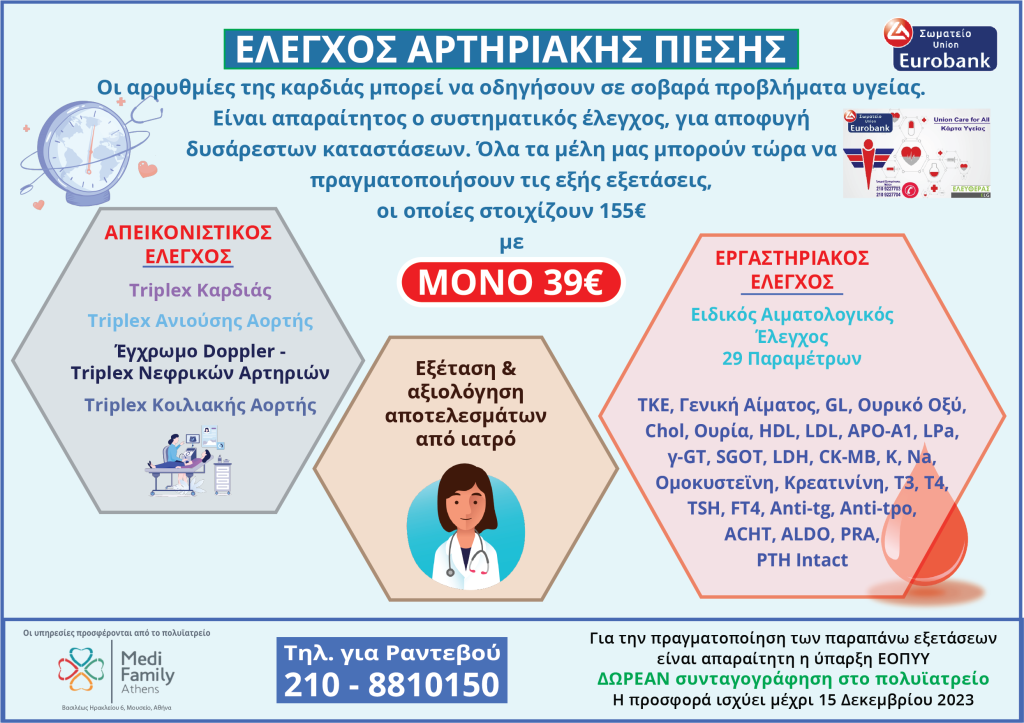 Προσφορά 'Ελεγχος Αρτηριακής Πίεσης μέσω της Καρτα Υγείας “Union Care ...